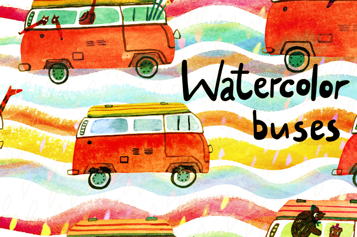 Watercolor buses, an Animal Illustration by juliayvazyan