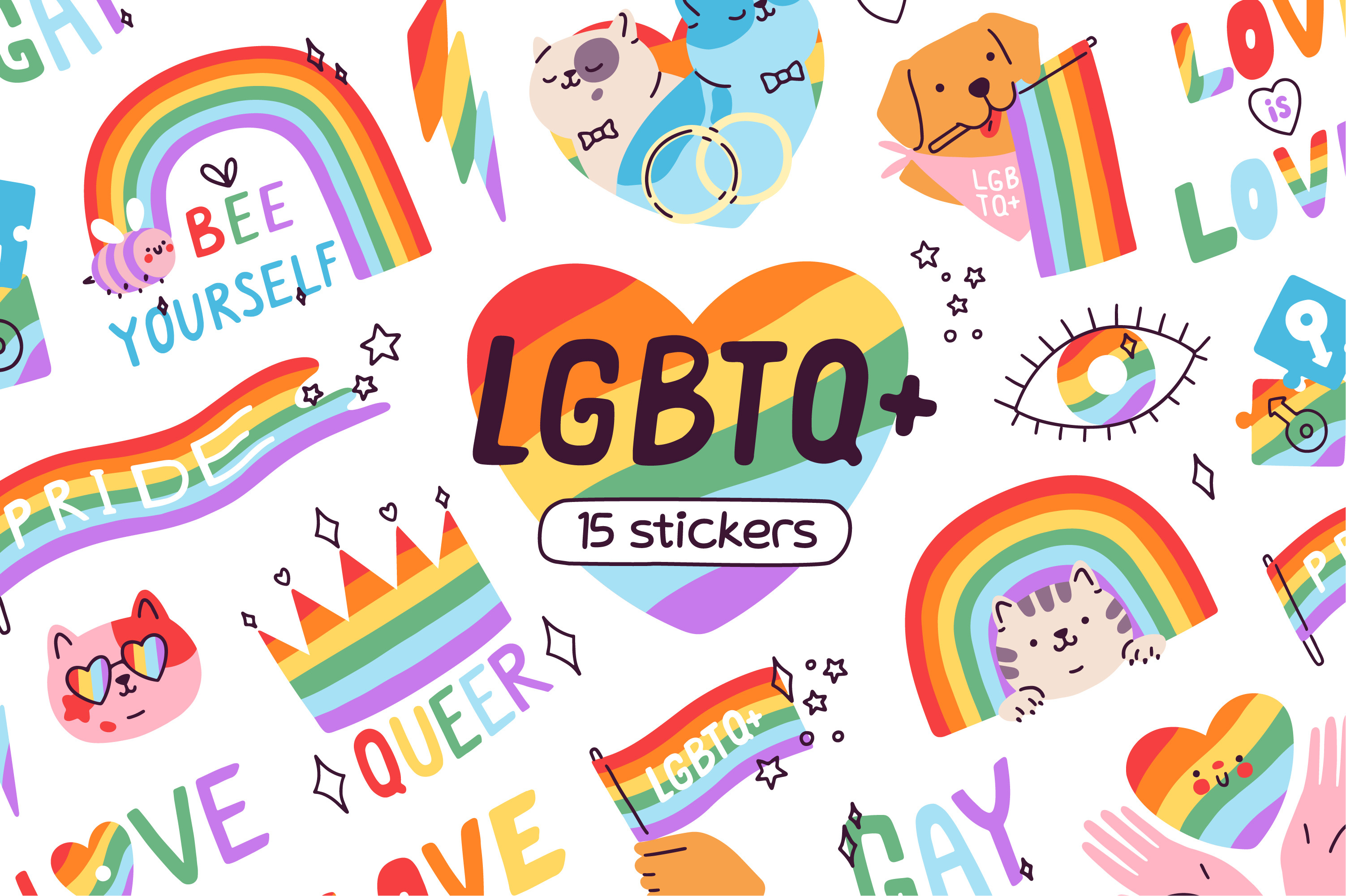 LGBT stickers with rainbow flags set, an Object Illustration by Good ...