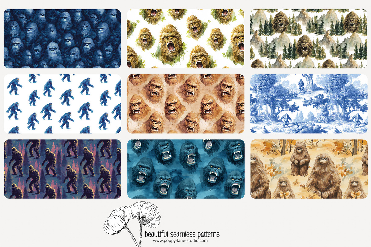 70 sasquatch seamless pattern, a Pattern Graphic by Poppy Lane Studio