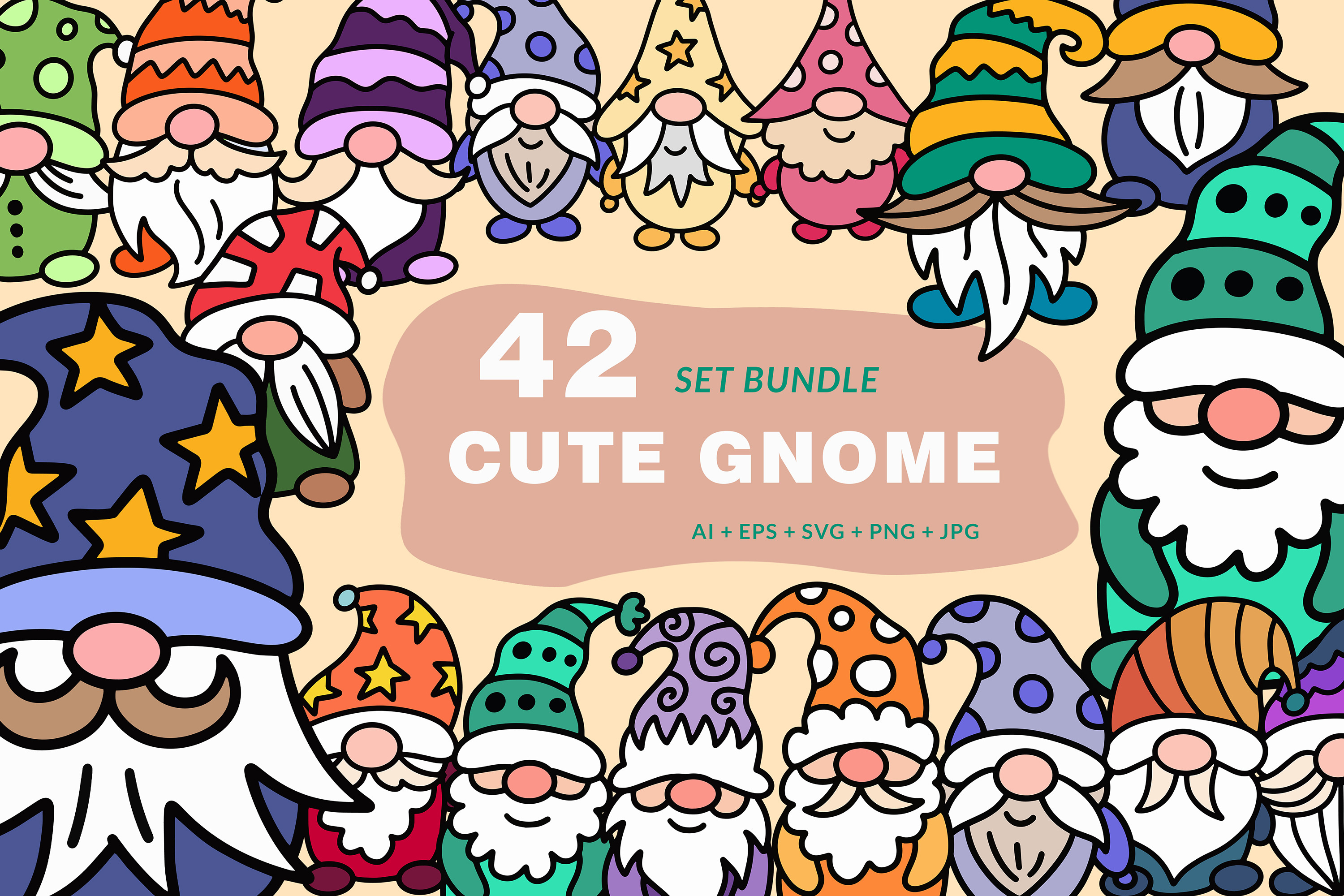 42 Set of Cute Gnome Elf Cartoon, an Illustration by Morspective ...