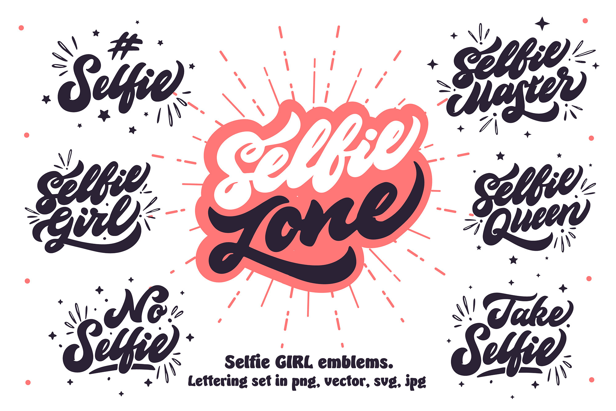 Selfie girl lettering set, an Illustration by Lettering_Logo