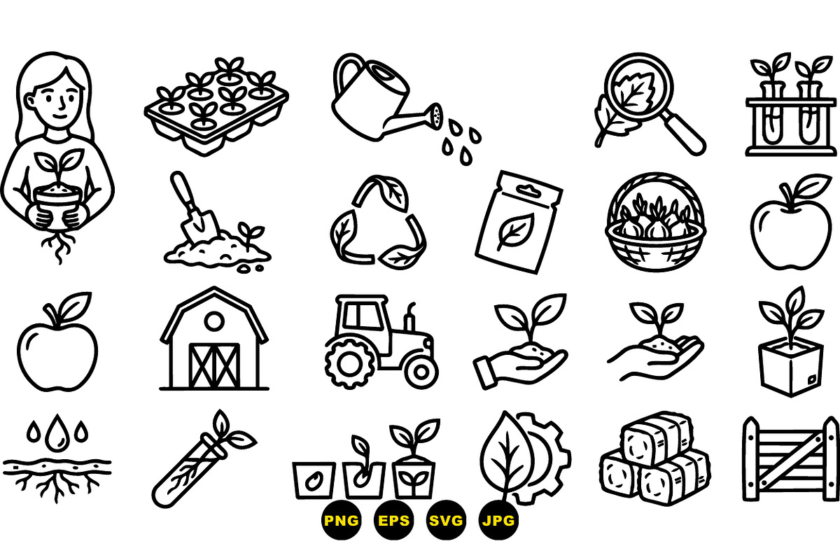 Farm Gardening Line Art Set, an Illustration by designvectx