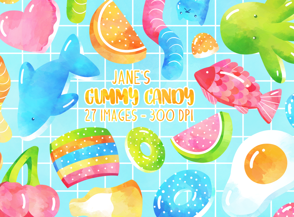 Watercolor Gummy Candy Clipart, an Illustration by DigitalArtsi
