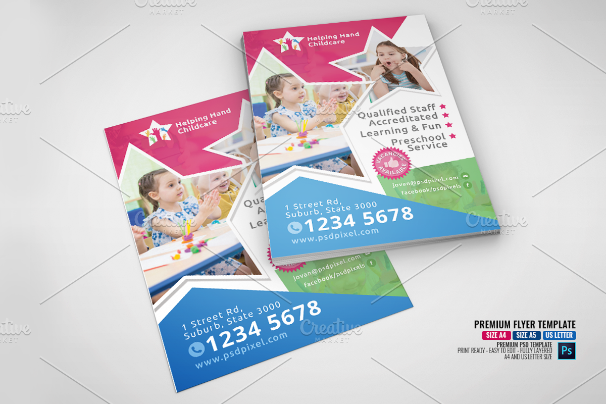 Child and Daycare center flyer, a Flyer Template by PSDPixel