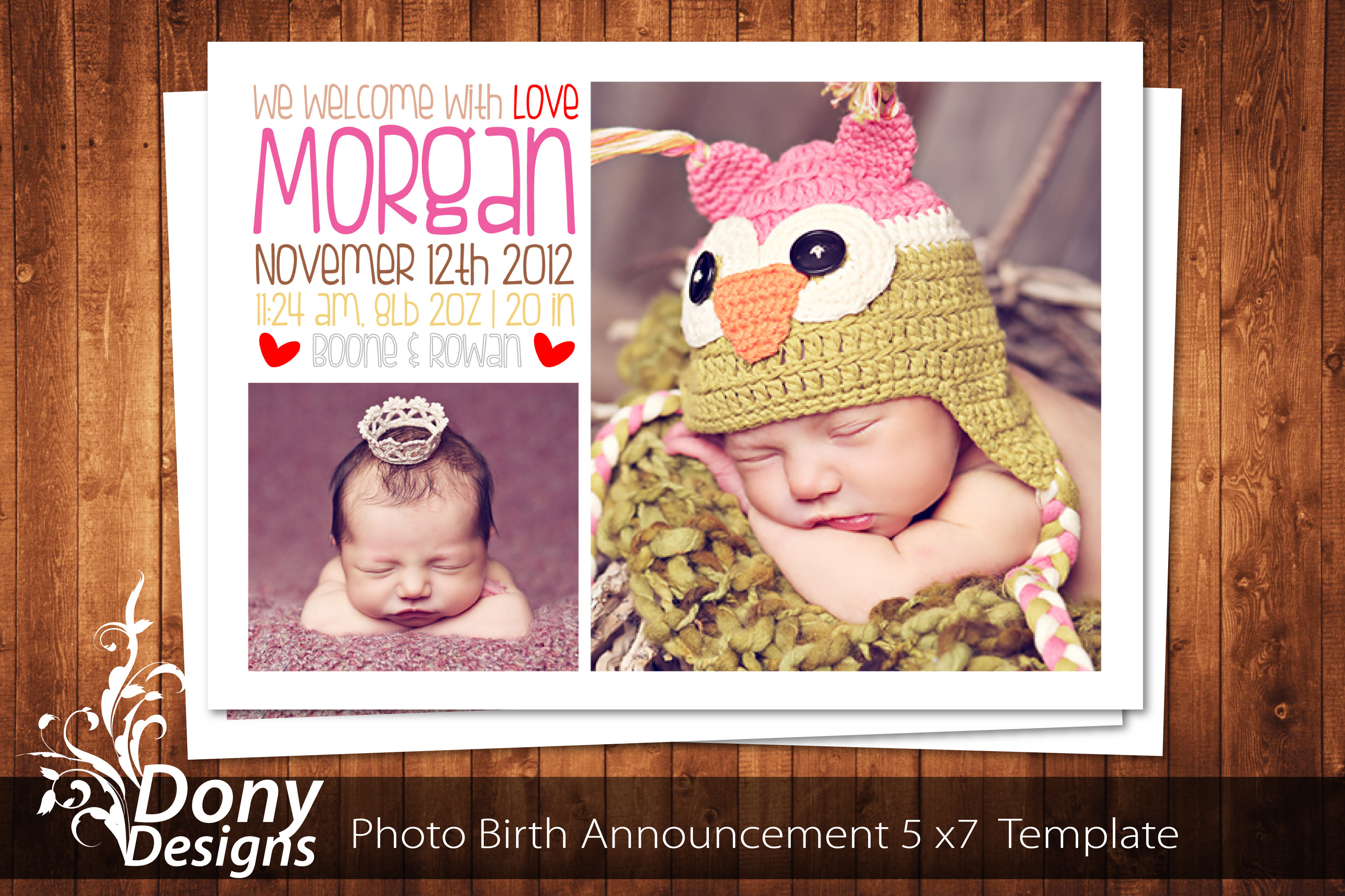 Newborn Baby Card Announcement, a Card Template by DonyDesigns