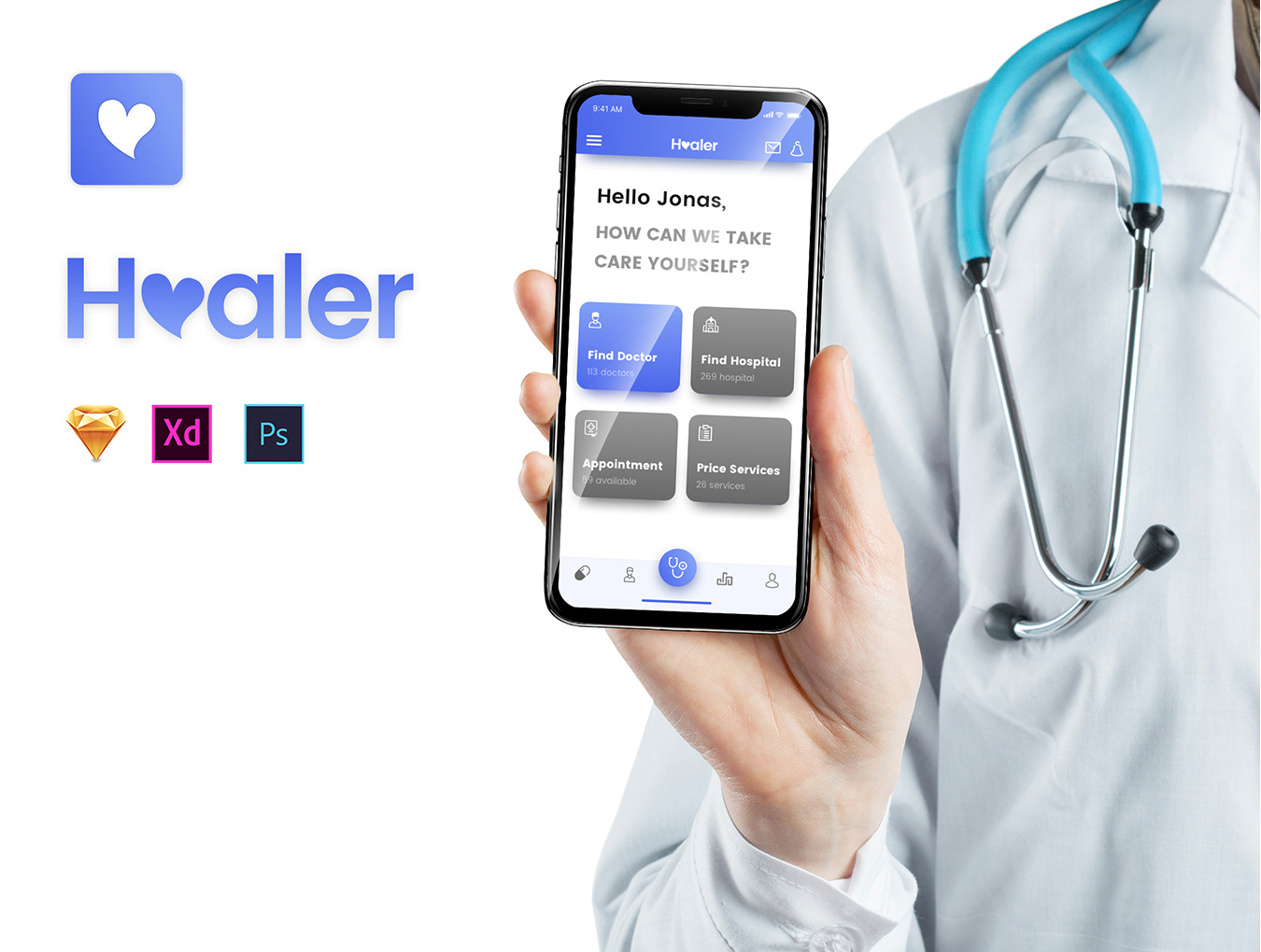 Healer App UI KIT, an UI Kit Template by No.13 | Creative Market