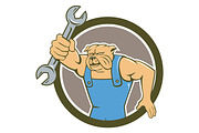 Bulldog Mechanic Holding Spanner Cir, an Animal Illustration by patrimonio