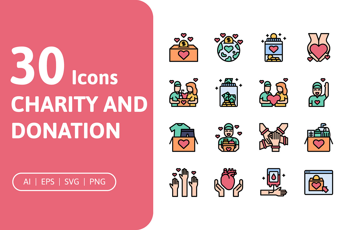 30 Charity and Donation Icons | Creative Market