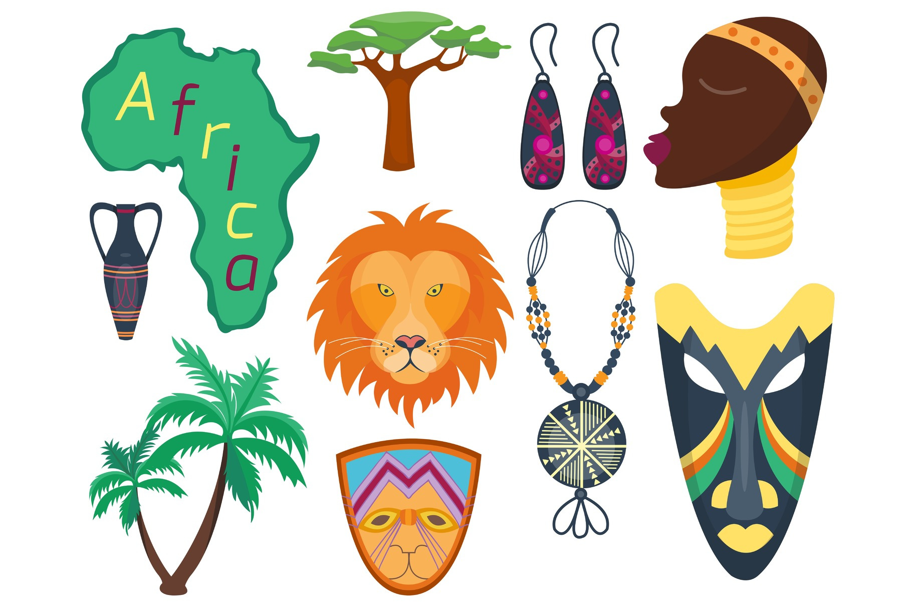 Africa vector icons jungle tribal and maasai ethnic african woman ...