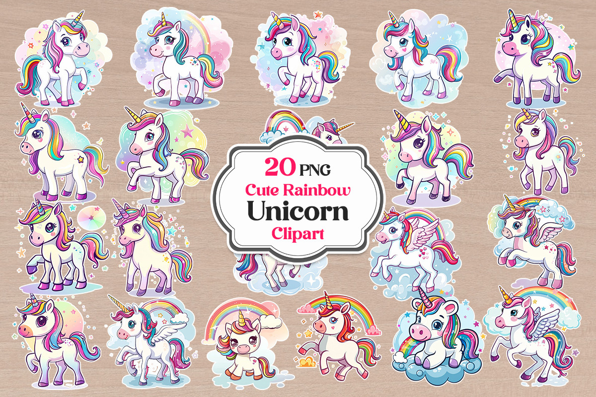 Rainbow Unicorn Clipart Bundle | Creative Market