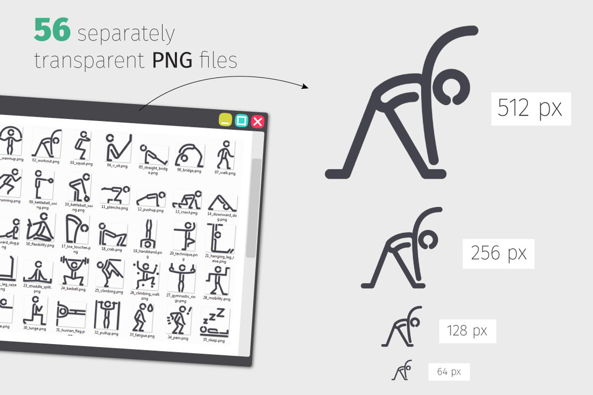Calisthenics Line Icons Set, an Outline Icon by Voysla's Shop ...