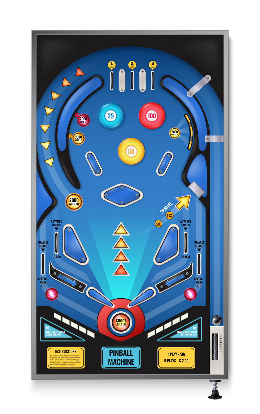 Pinball game machine image, an Illustration by Macrovector