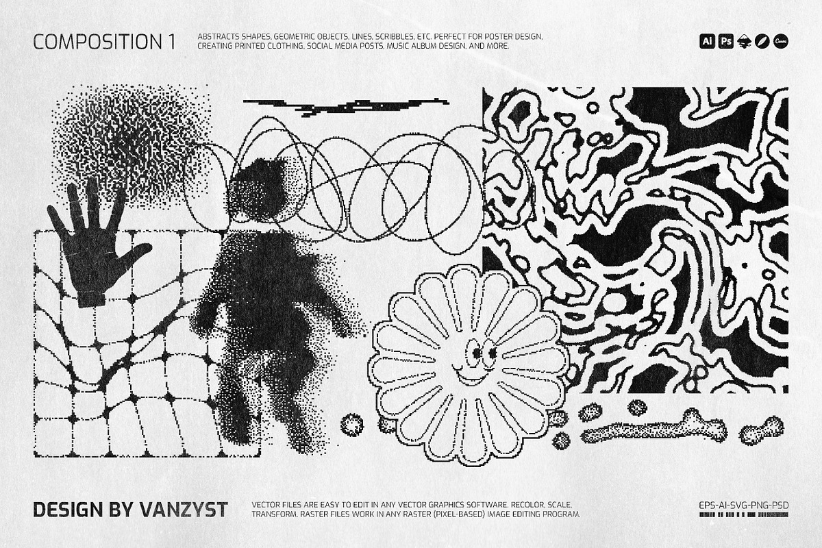 138 Bitmap Vector Shapes Pack, a Background Graphic by Vanzyst