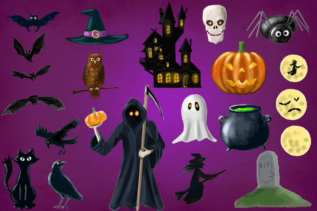 Halloween Clipart Elements Set, a Background Graphic by Marabu Textures ...