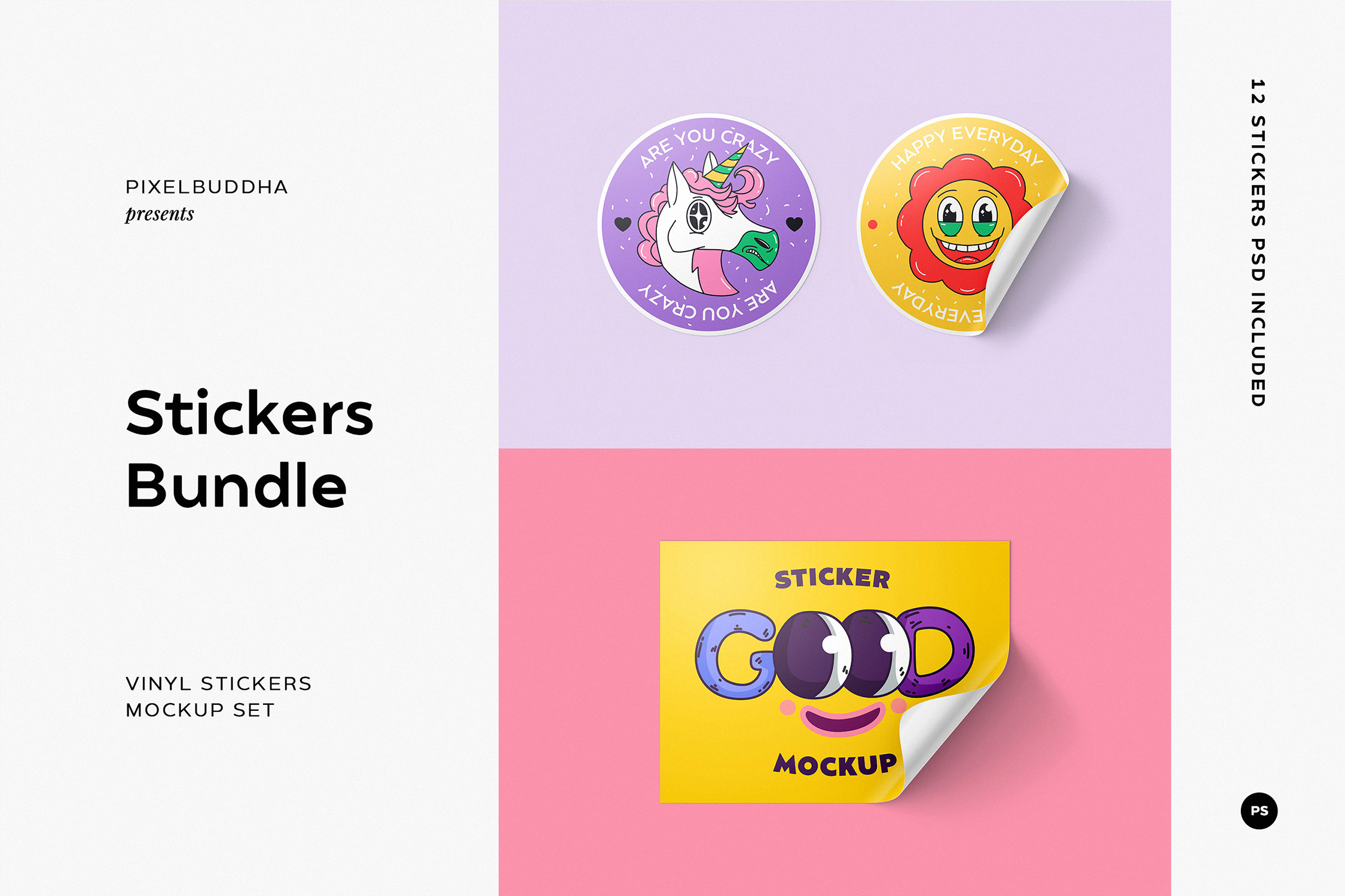 Download Vinyl Stickers Mockup Bundle