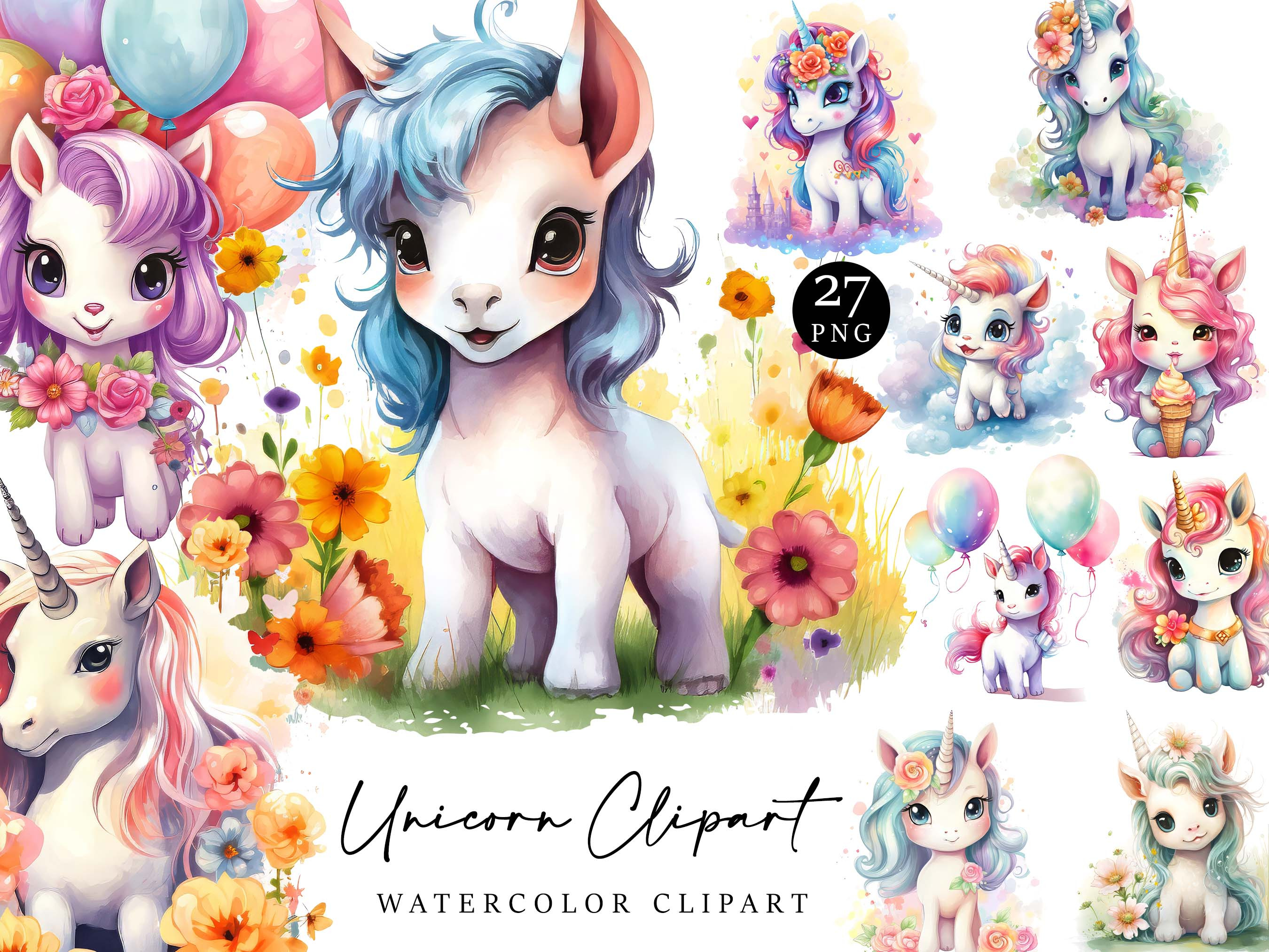 Watercolor Unicorn Clipart Bundle, an Animal Illustration by Design Scotch