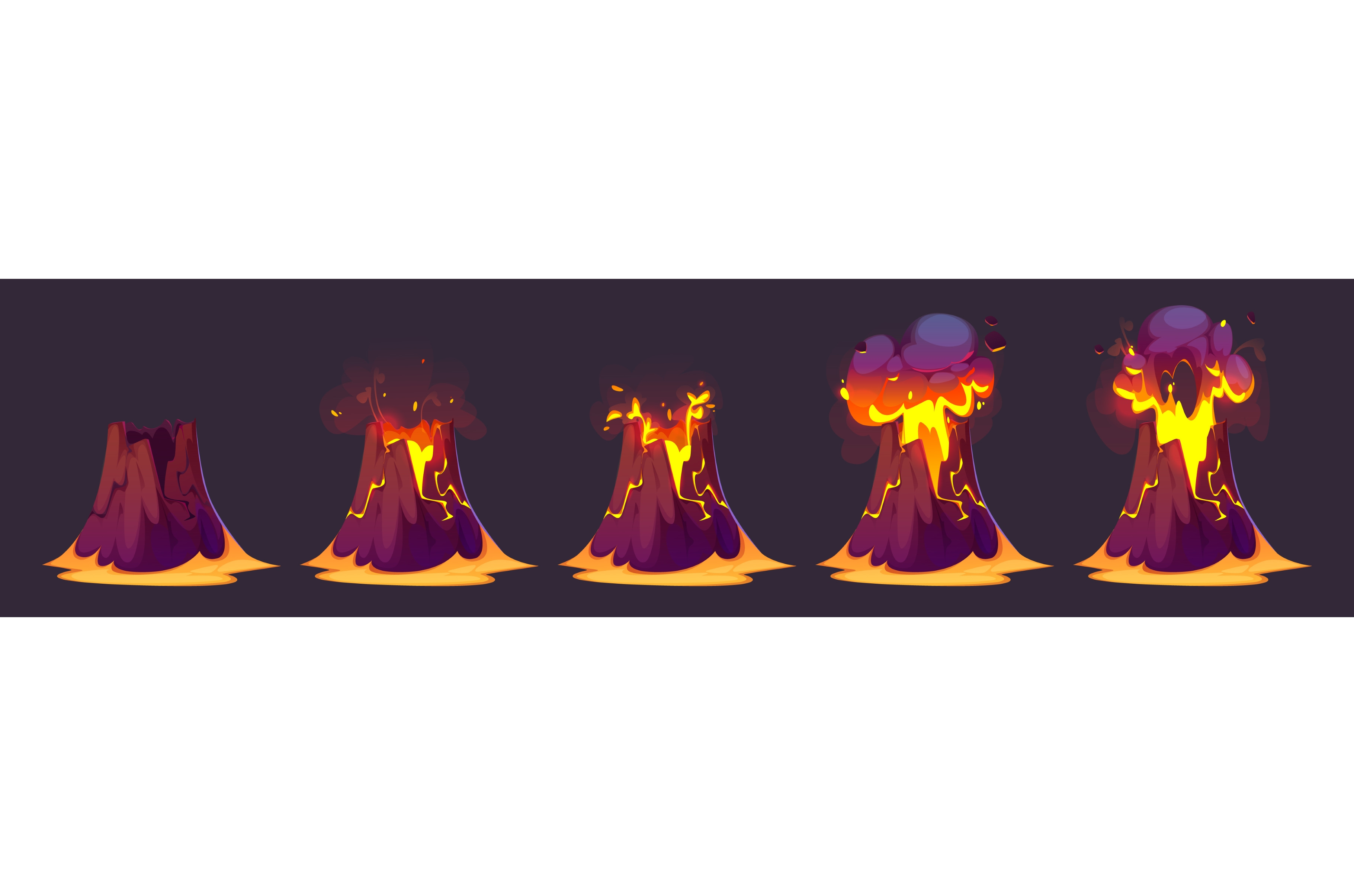 Animation stages of volcano erupt, an Illustration by art PVP - market