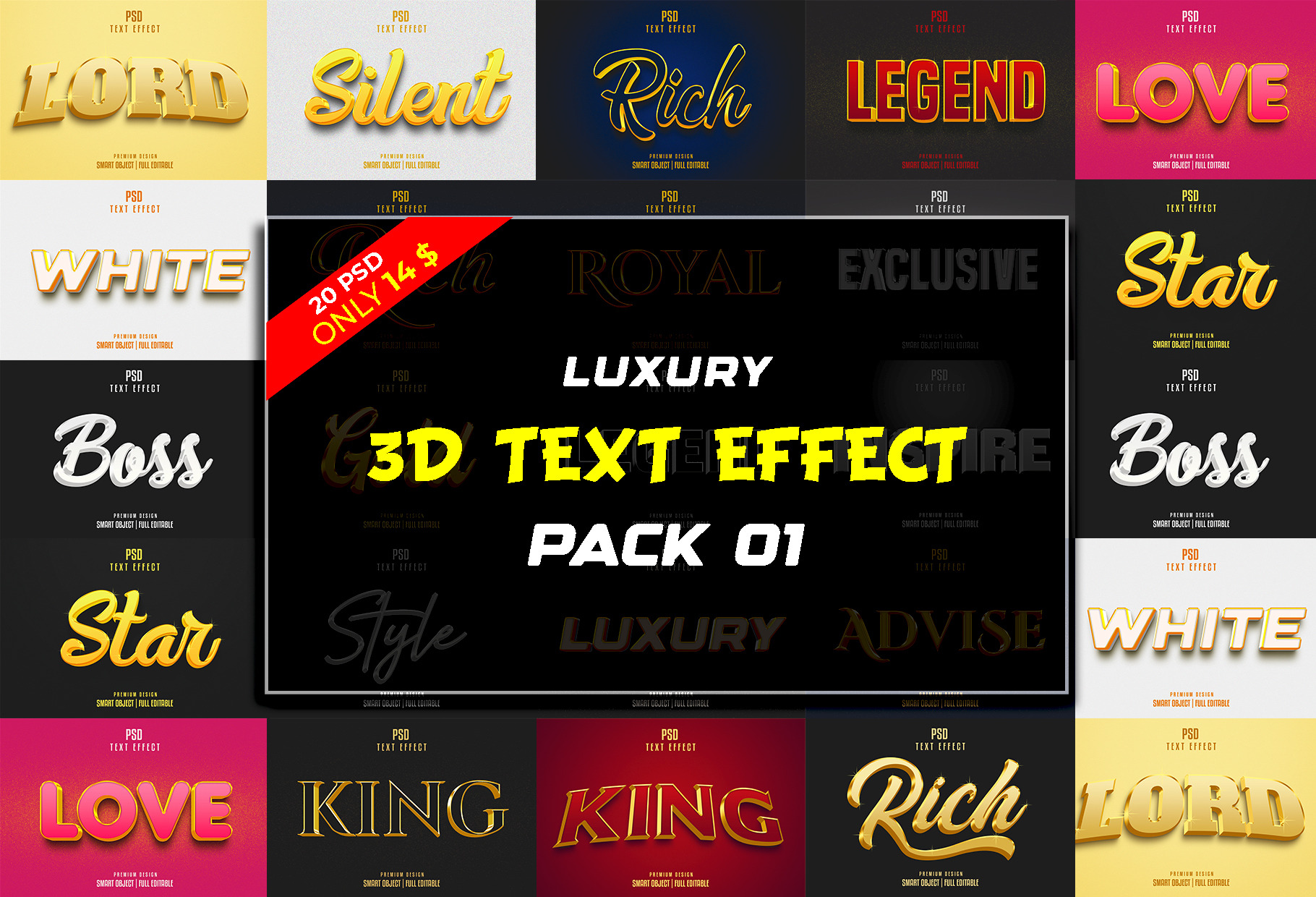 20 Luxury PSD 3D Text Effect bundle, a Layer Style Add-On by himelgfx ...