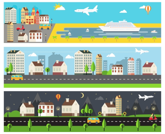 Cool Vector Cartooned Banners, a Transportation Illustration by Microvector