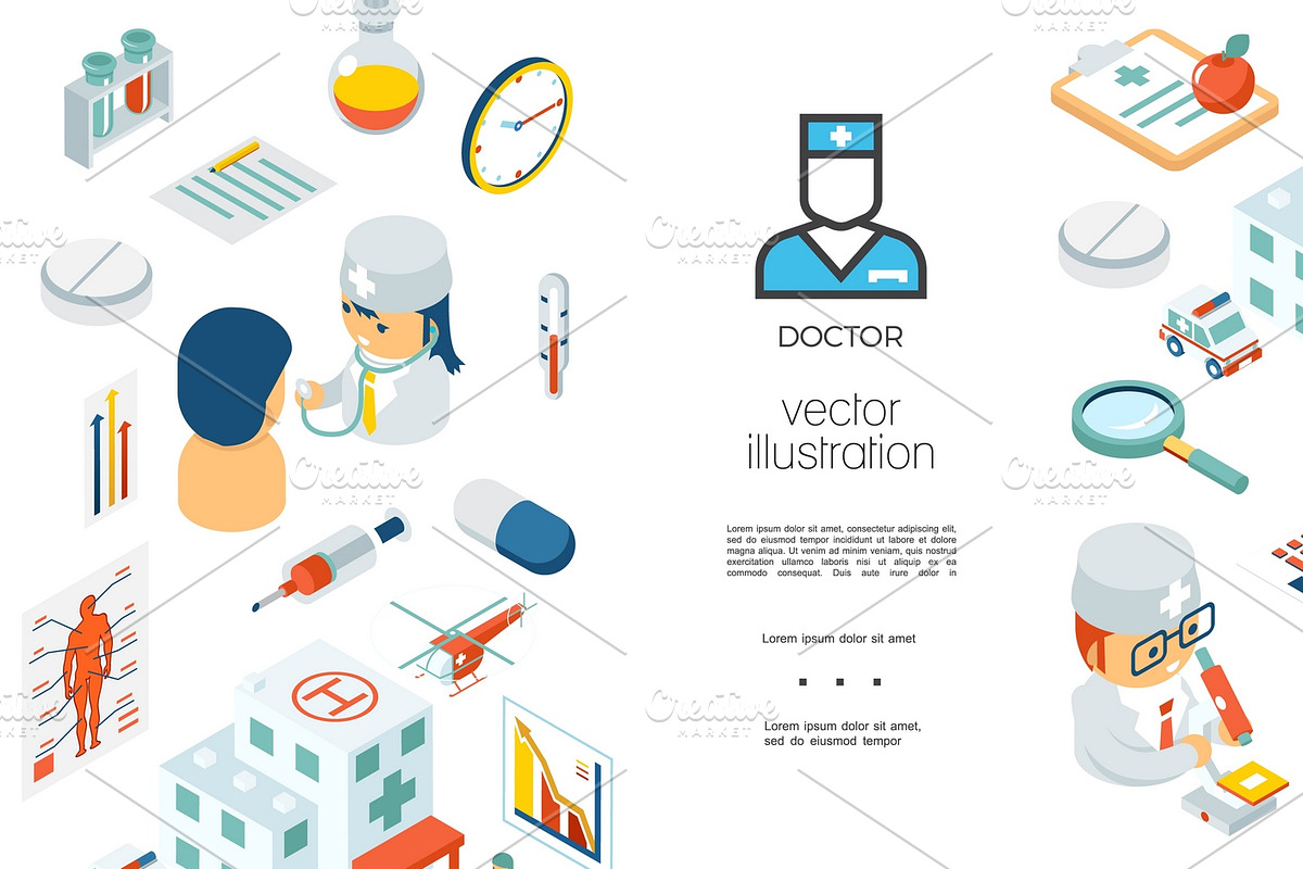 Isometric medical care template, a Healthcare Illustration by ...