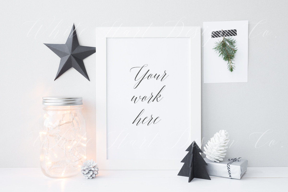 A4 Christmas frame mockup, a Mockup by White Hart Co.
