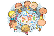 Doodle kids drawing together, an Education Illustration by Bubert Art