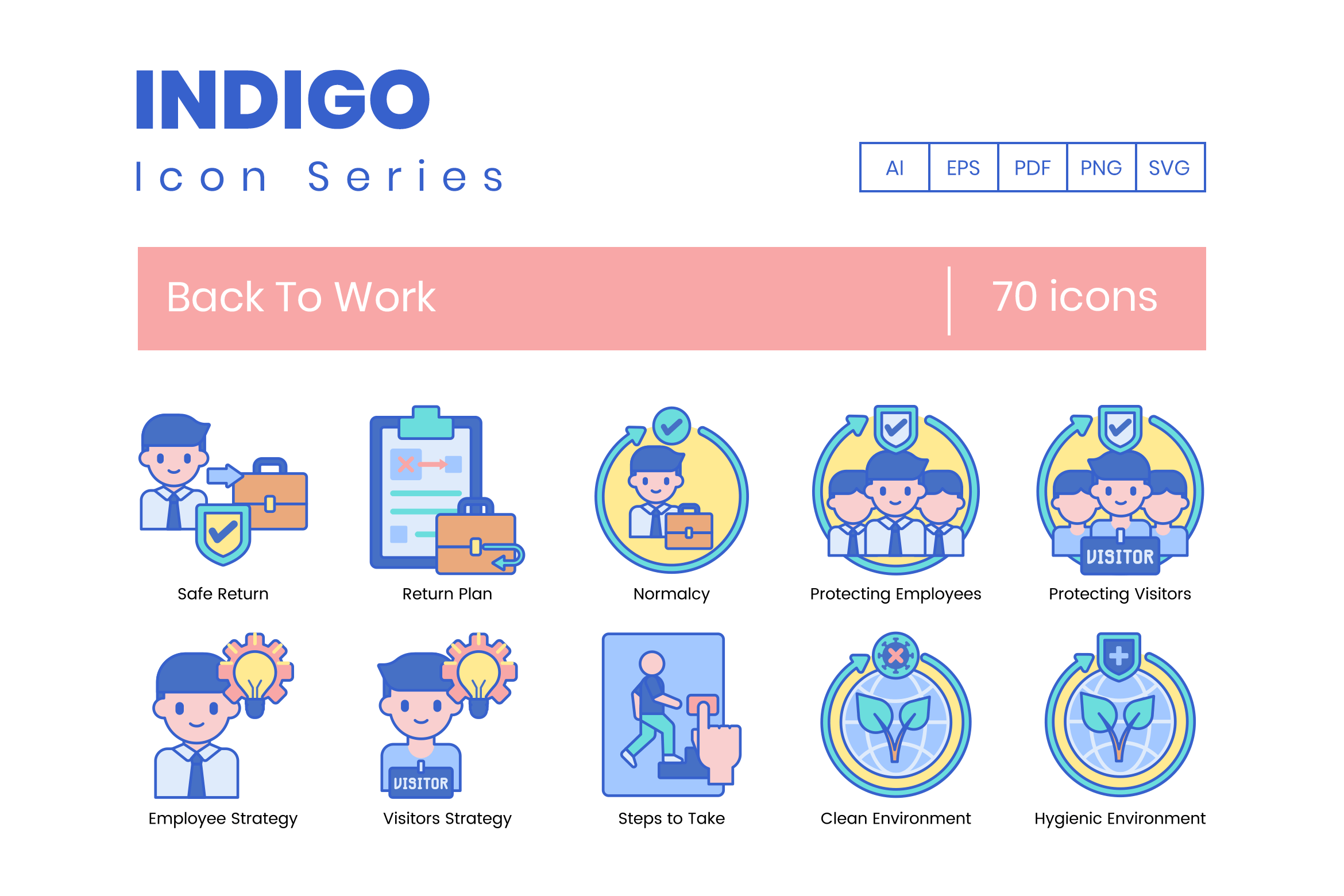 70 Back To Work Icons - Indigo, an Icon by Flat Icons | Creative Market