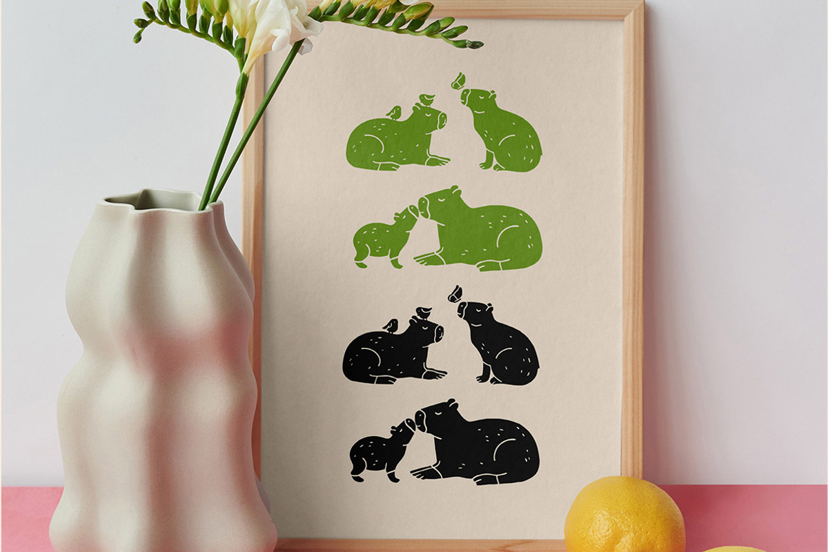 Cute Capybara Linocut Clipart, an Animal Illustration by ClayStudio