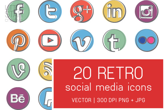 Retro Social Media Icons, an Icon by Little Star Creative