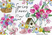Watercolor spring flowers clipart