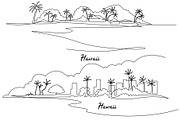 Hawaii landscape one line drawing, an Illustration by Samui-Art