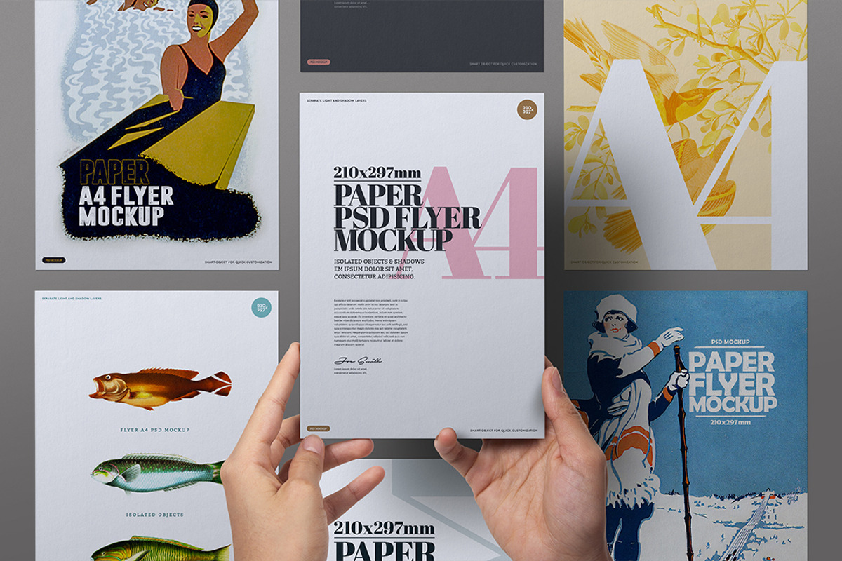 Hands Holding Flyer Mockup A4 Set