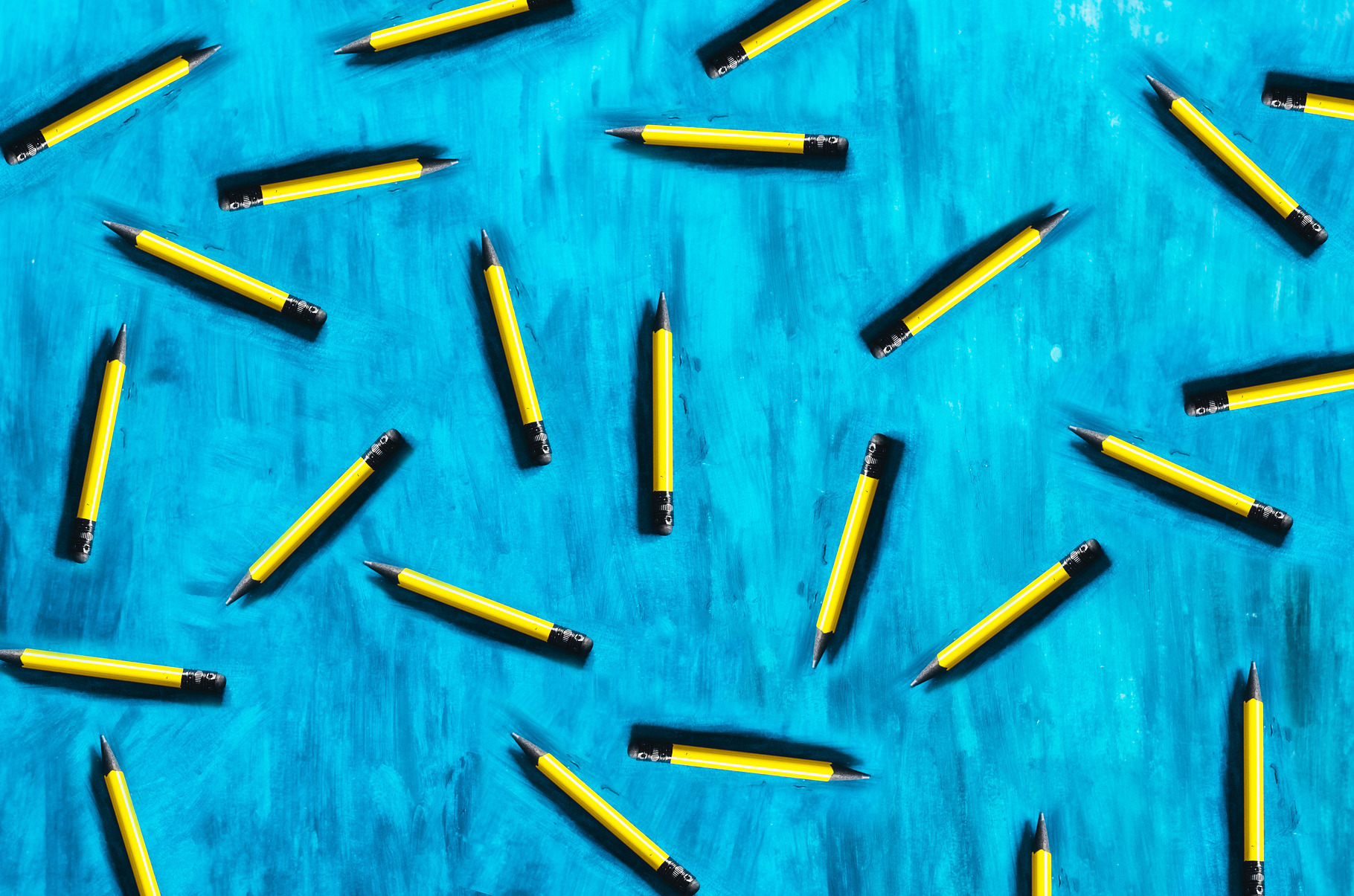pencils. view from above. blue background. creative, a School ...