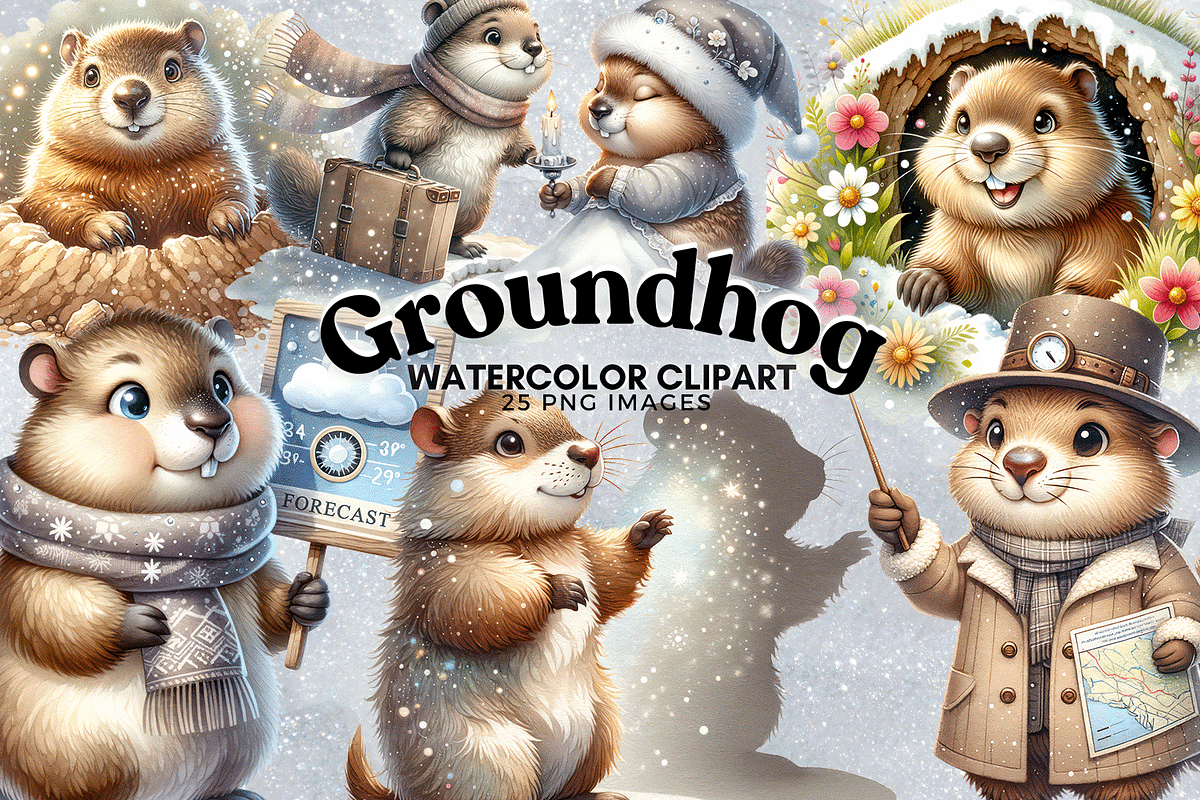 Groundhog Watercolor Clipart, an Animal Illustration by Bijou Bay