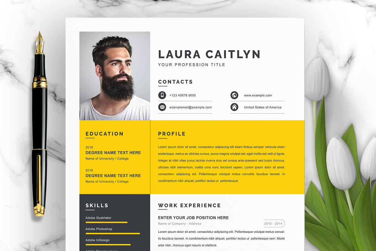 Modern & Professional Yellow Resume, a Resume Template by ResumeInventor