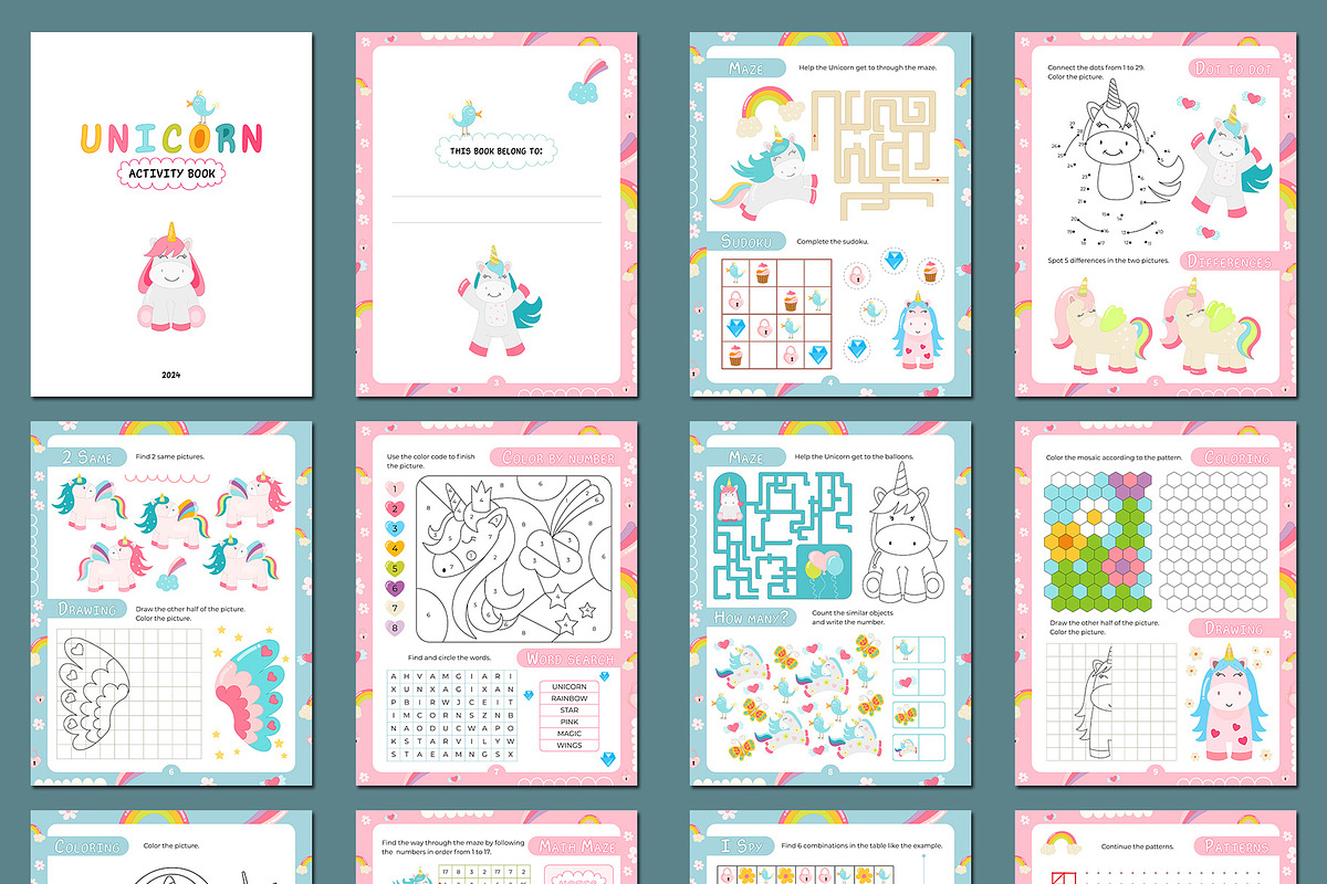 Unicorn Activity pages for kids book, an Education Illustration by ...