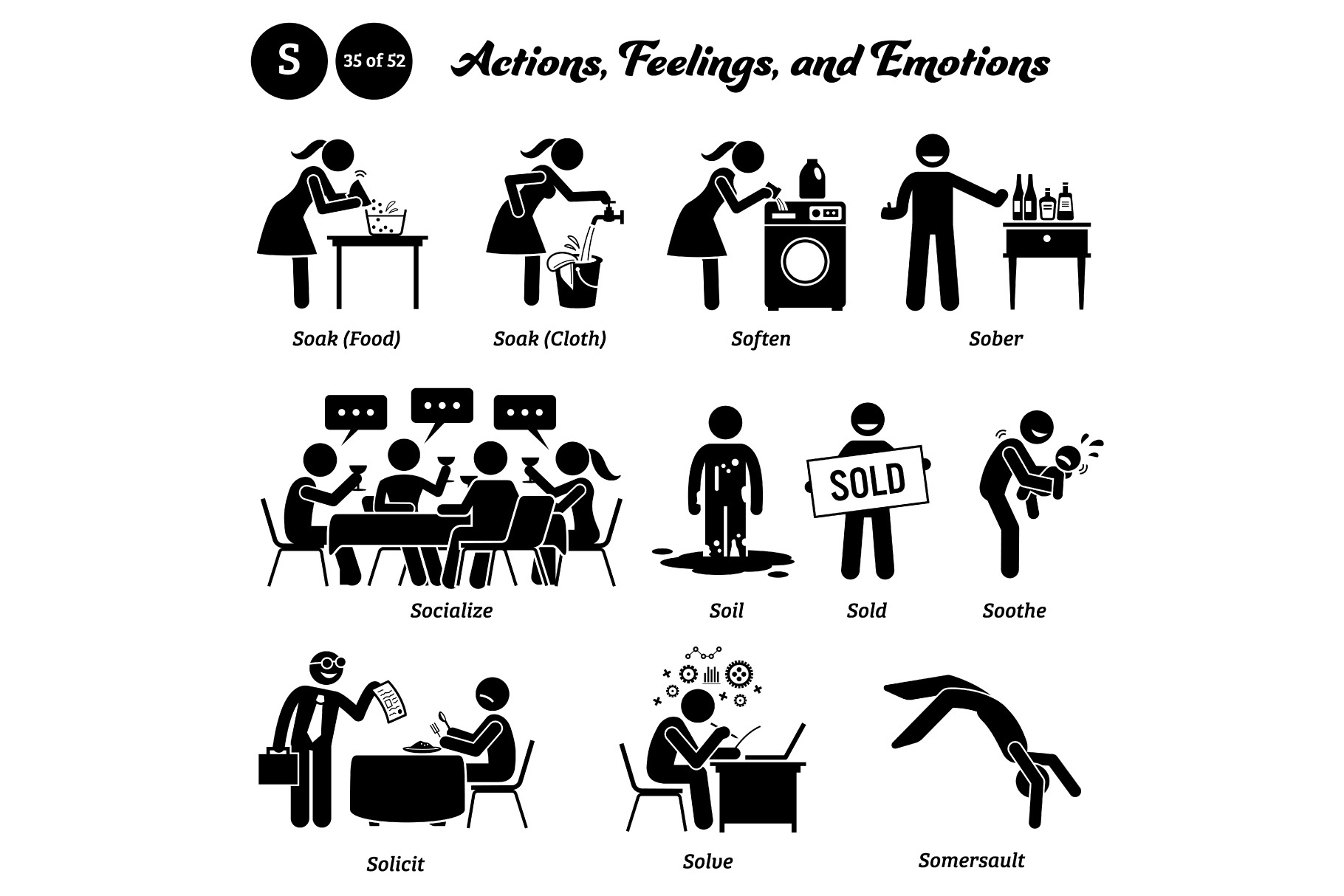 Stick Figure Action Verbs Alphabet S | People Illustrations ~ Creative ...