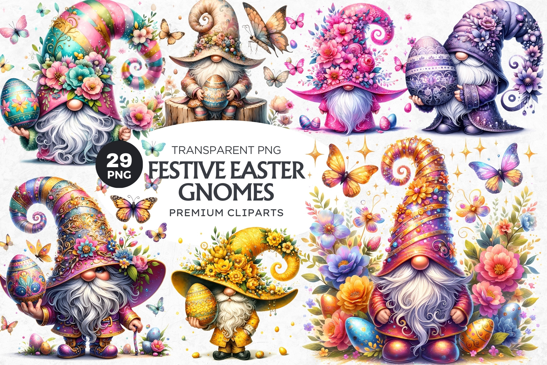 Festive Easter gnomes clipart set, a Seasonal Illustration by ...