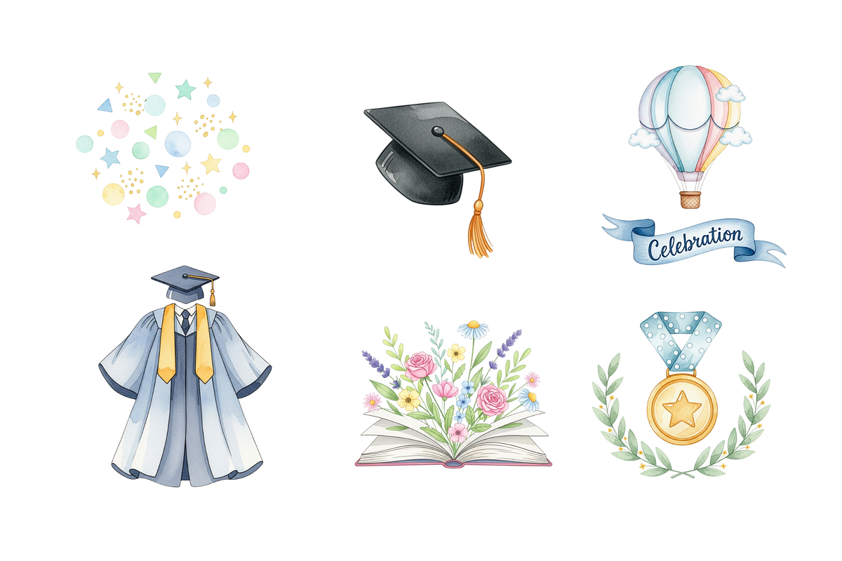 Watercolor Graduation Clipart