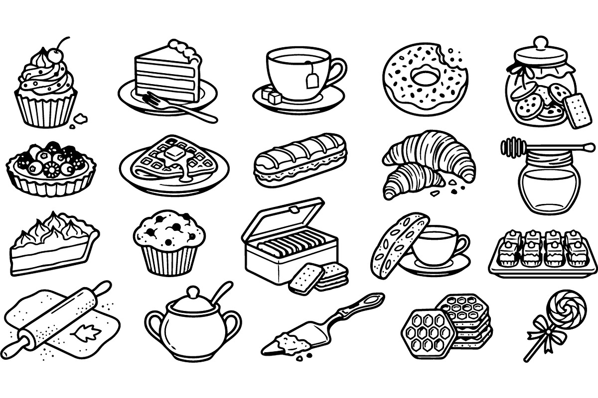 Vintage Bakery Treats Clipart Set, an Illustration by designvectx