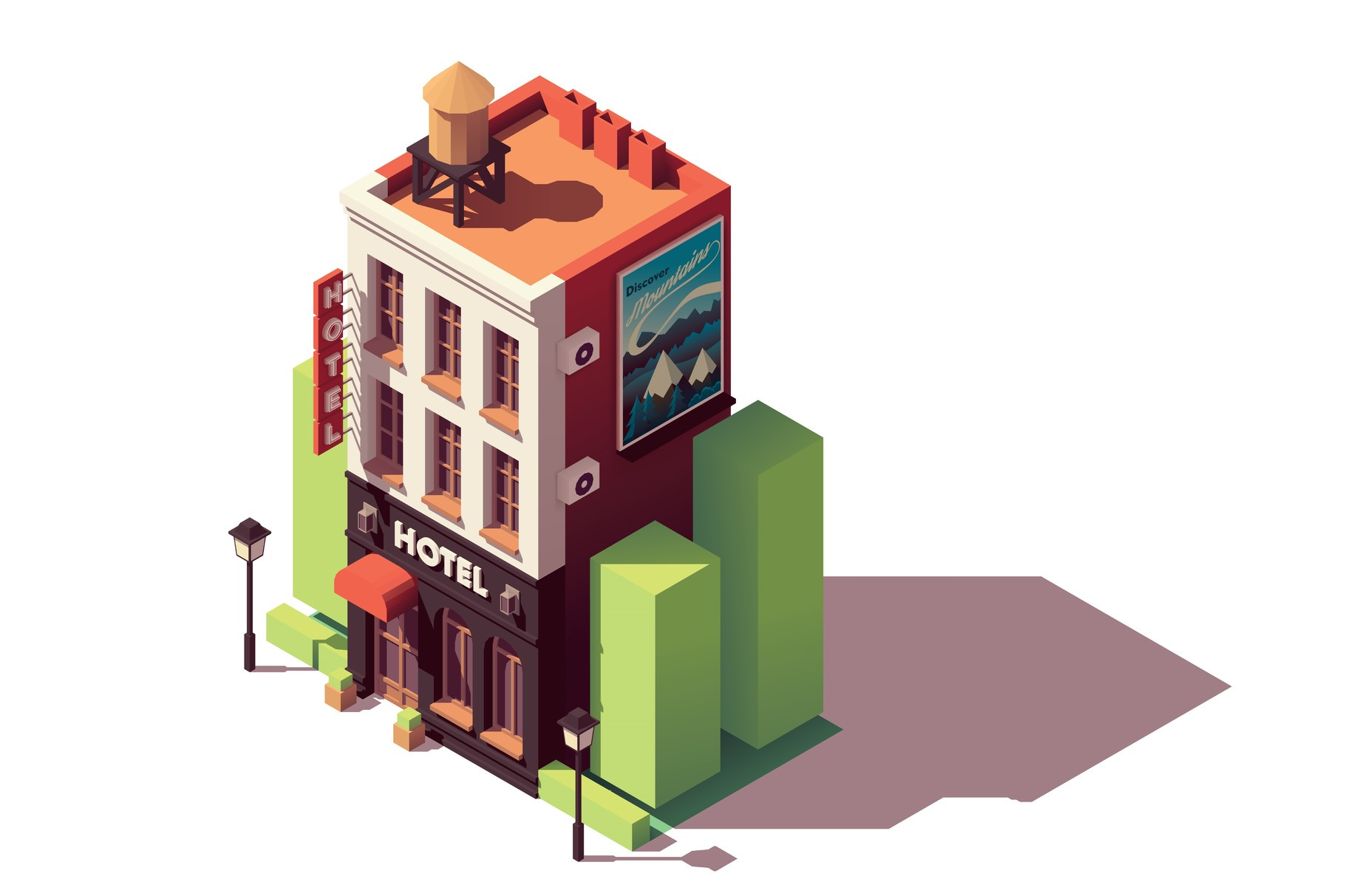 Vector isometric hotel building, a Work Illustration by tele52