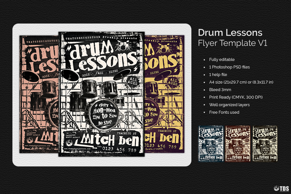 Drum Lessons Flyer PSD Design Template