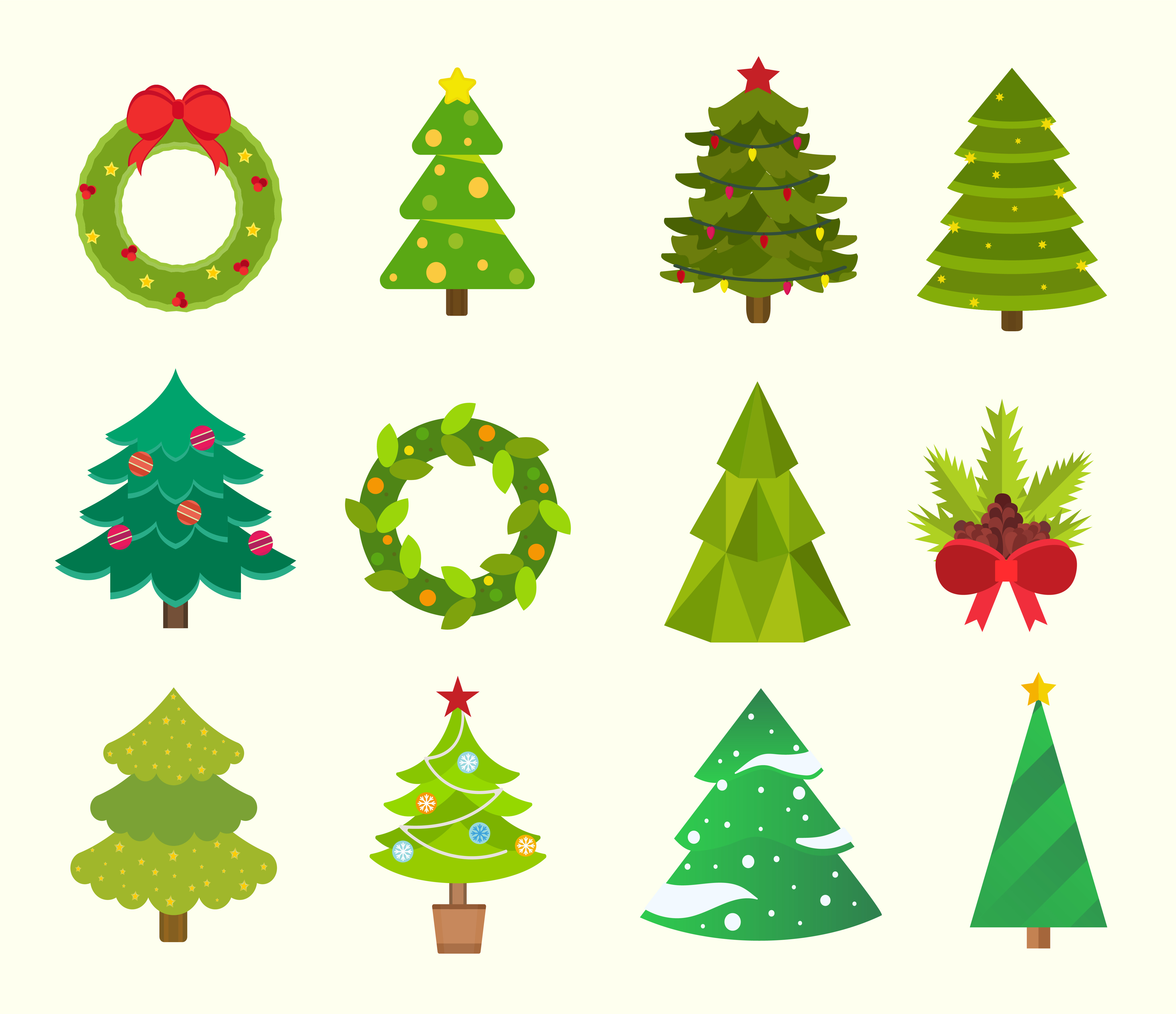 Christmas tree icons set vector | Decorative Illustrations ~ Creative ...