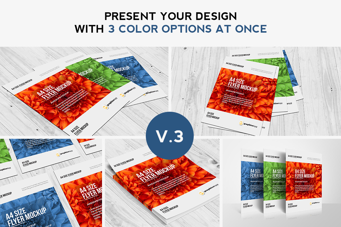 A4/A3 Flyer mockup, a Print Template by GraphicsEgg