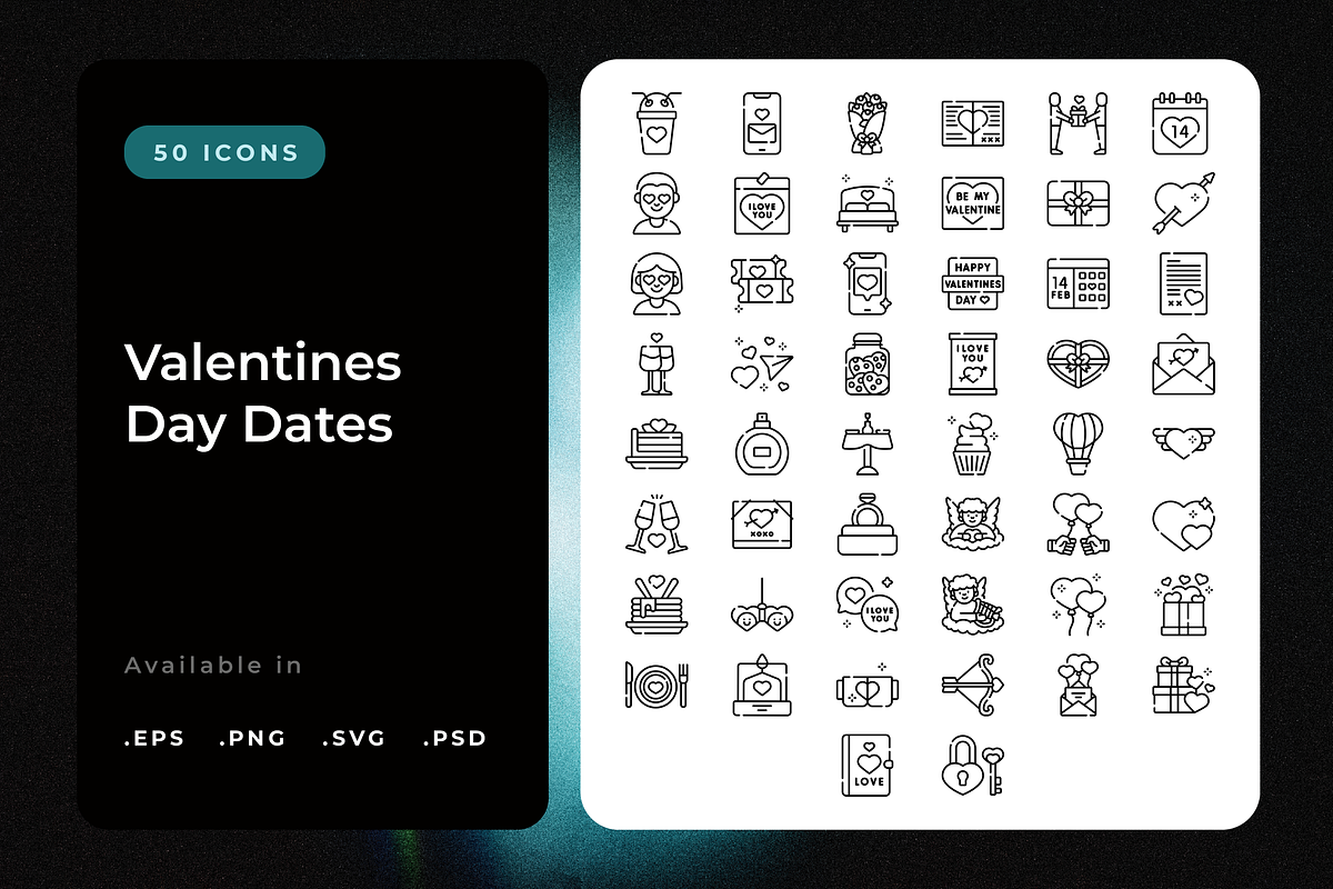 Valentines Day Dates Icons, an Outline Icon by Guapoo