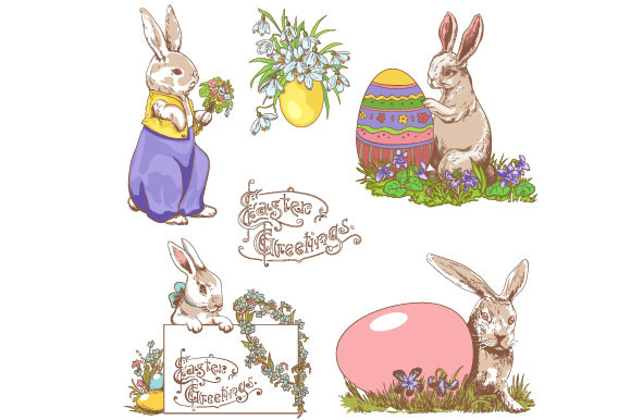 Easter Bunnies, Doodle Clipart, a Graphic by Mockup Up!