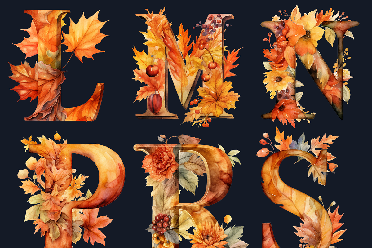 Watercolor Fall Alphabet Clipart