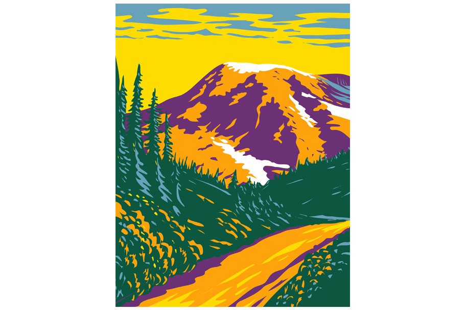 Mount Rainier National Park WPA Art, an Illustration by patrimonio