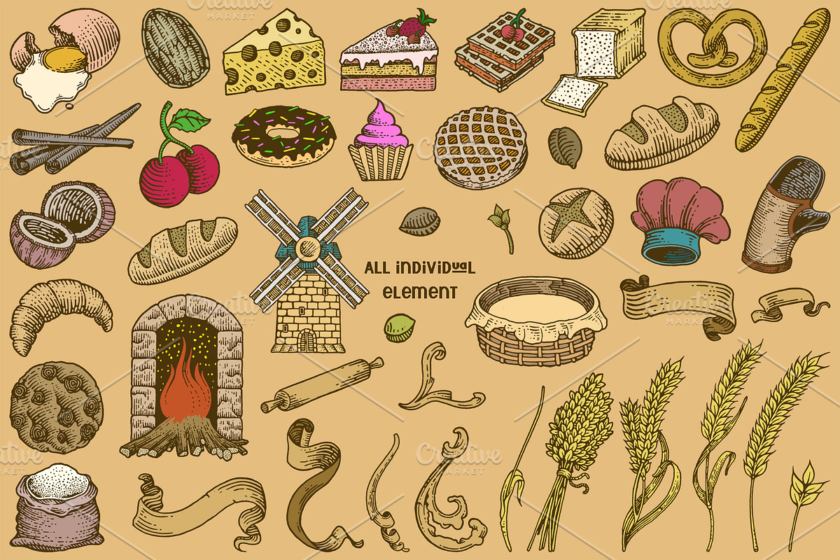 Bakery illustration kit, an Illustration by Soir Creative