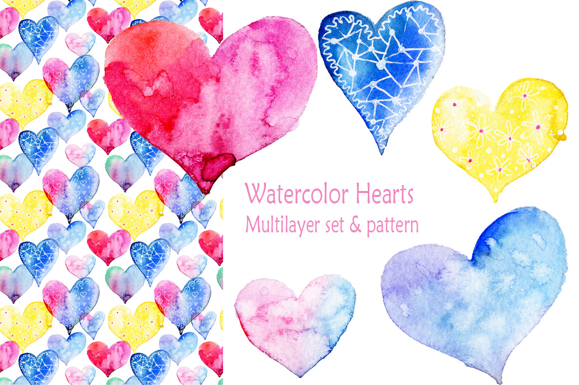 Kit of watercolor hearts, an Object Illustration by WatercolorArt